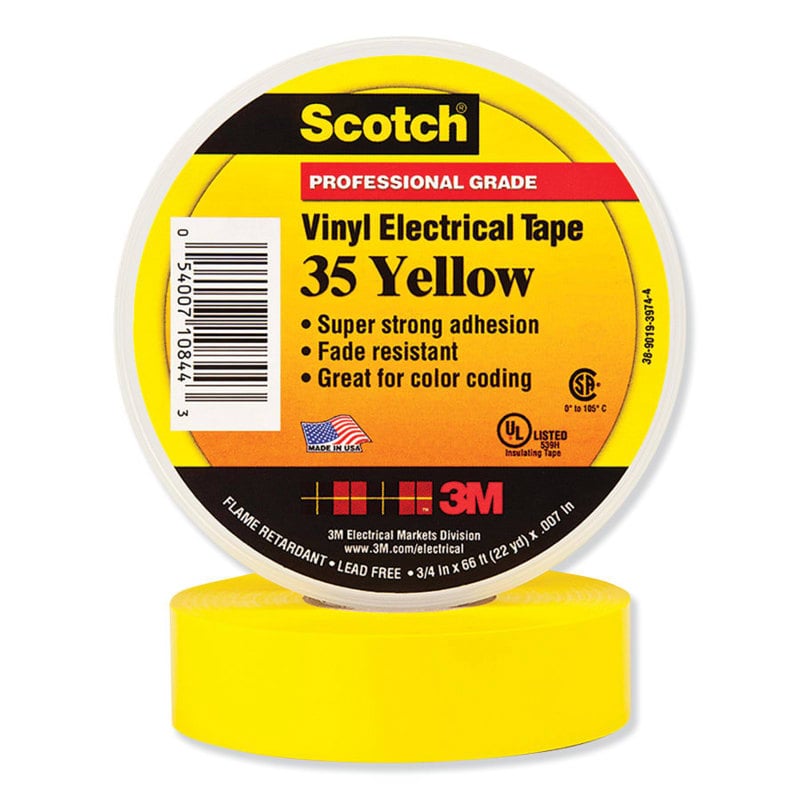 Vinyl Electrical Color Coding Tape 35 3/4 in x 66 ft Yellow | TechproTool