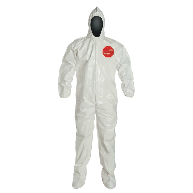 Tychem® 4000 CoverallTaped Seam Attached Hood and Sock Elastic Wrist ...