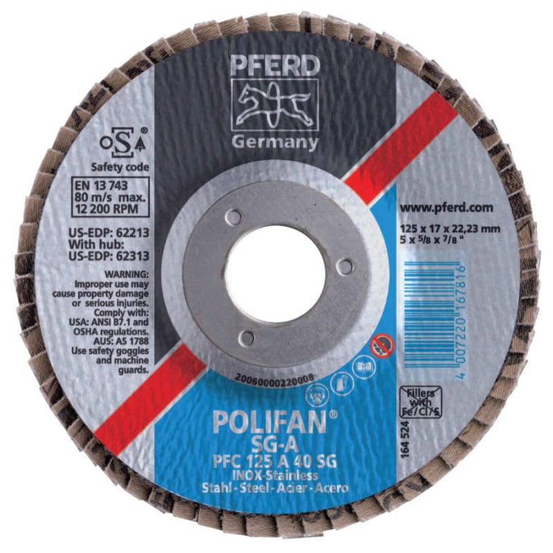 POLIFAN® Type 29 SG Flap Disc 4-1/2 in dia 40 Grit 7/8 in Arbor dia ...